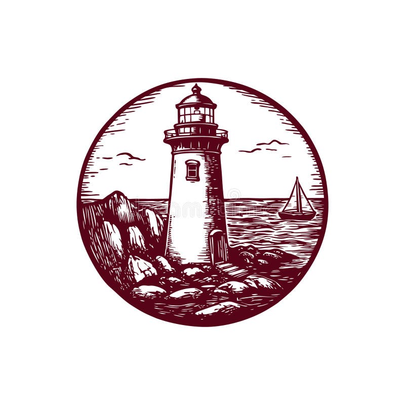 Classic Hand Drawing Lighthouse Illustration Stock Vector ...