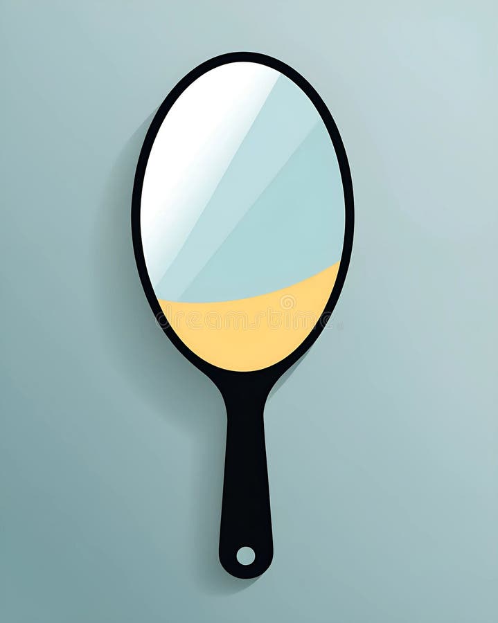 Classic Handheld Mirror with Black Handle Against a Grey Backdrop ...