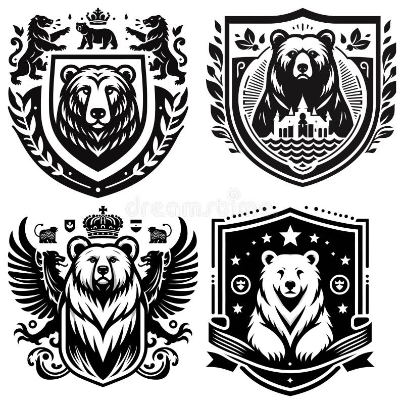 Heraldic Bear Coat of Arms Vector Illustration, Black and White ...