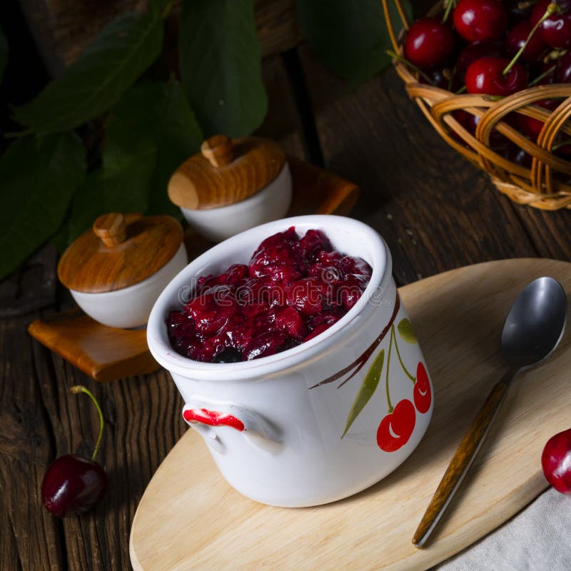Classic Homemade Cherry Jam Stock Photo - Image of bowl, glass: 252498888