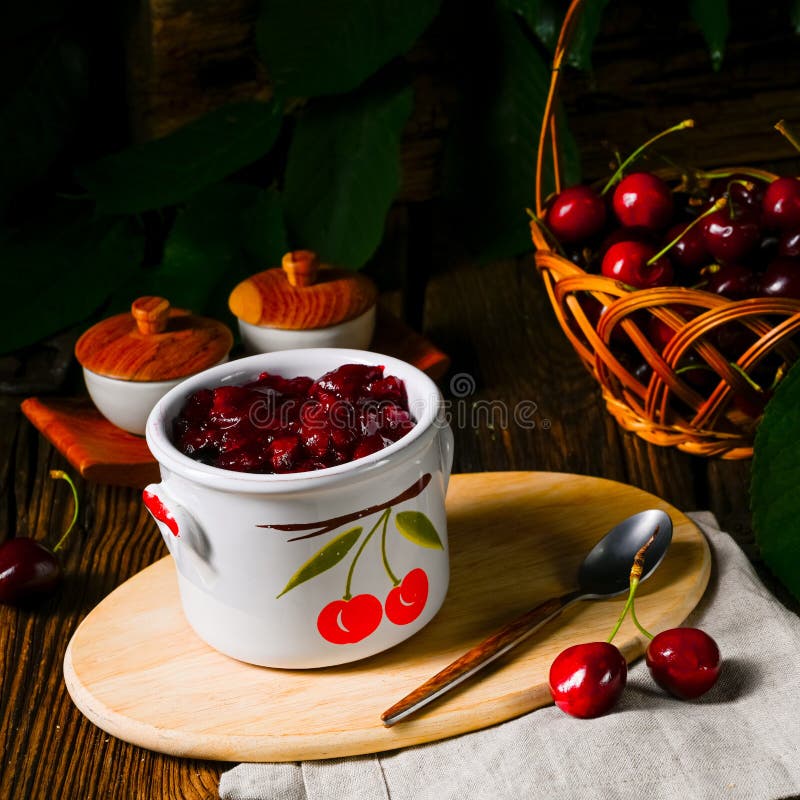 Classic Homemade Cherry Jam Stock Photo - Image of food, cherries ...