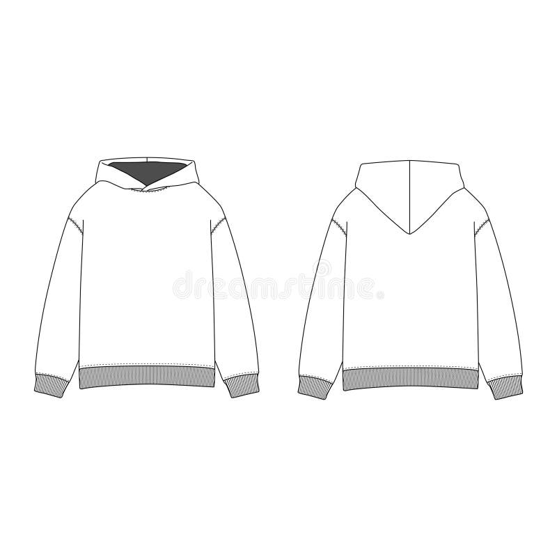 Classic Hoodie Technical Fashion Illustration. Oversized, Drop Shoulder ...