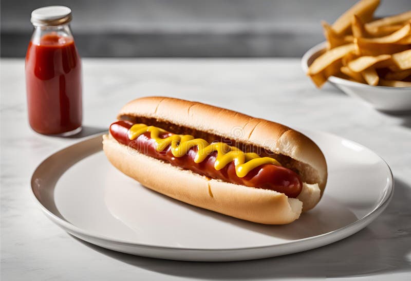 Classic Hot Dog with Ketchup Stock Illustration - Illustration of fries ...