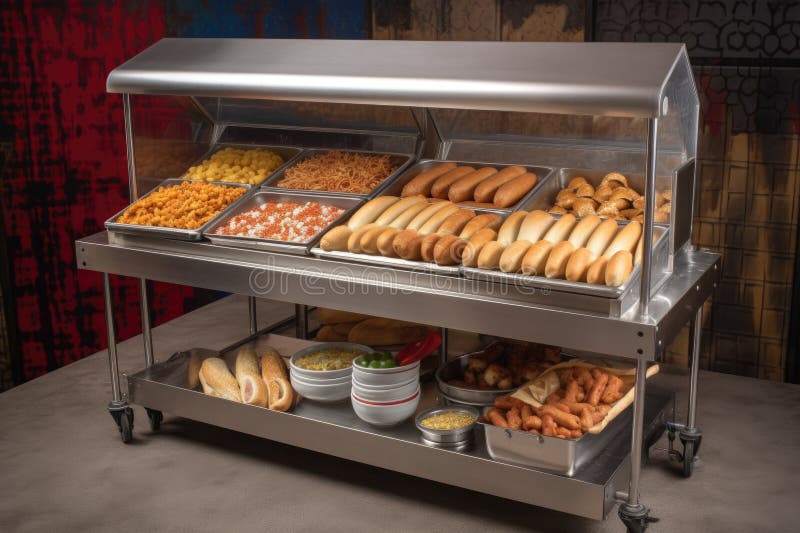 Classic Hot Dog Stand with a Variety of Toppings and Buns Available ...