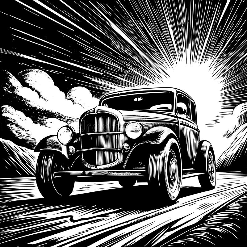 Classic Hot Rod Car with Speed Lines and Dynamic Background Stock ...