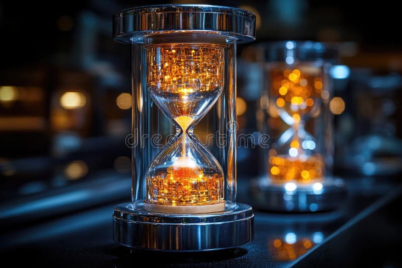 A Classic Hourglass Filled with Golden Sand Sits on a Table Stock Photo ...