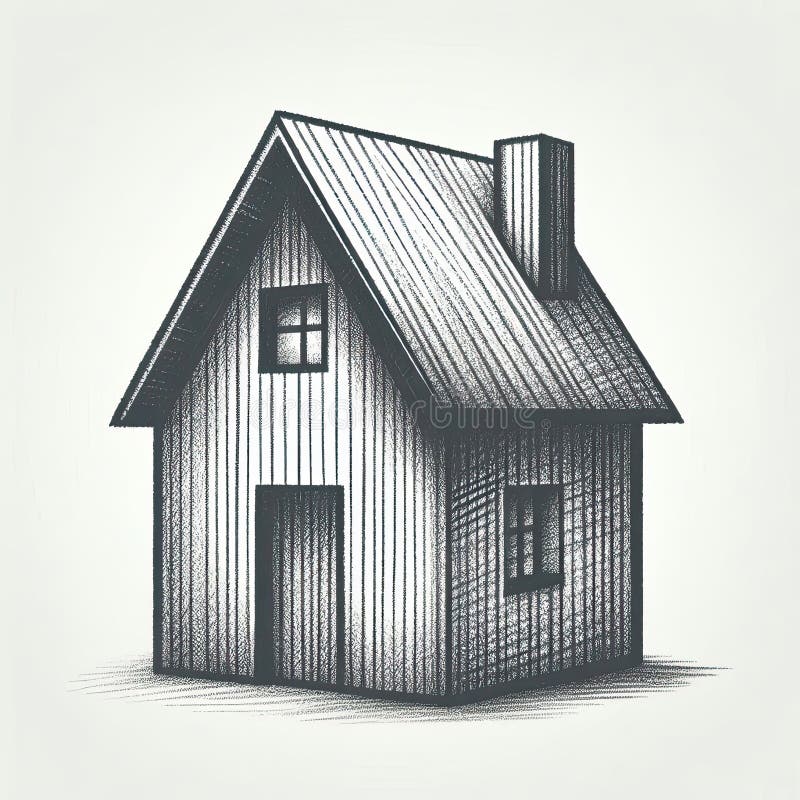 Classic House Engraving with Chimney and Windows Stock Illustration ...