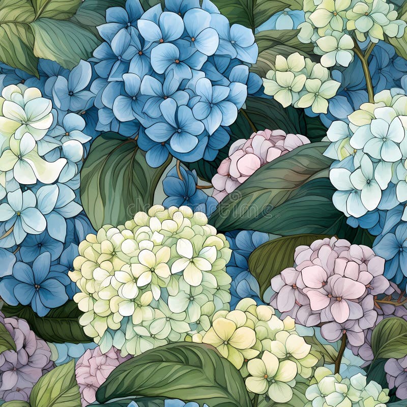 Classic Hydrangea Painting Seamless Pattern Stock Illustration ...