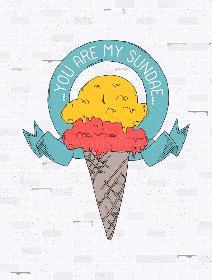 Classic Ice Cream Cone Hand Drawn Poster Design Stock Vector ...