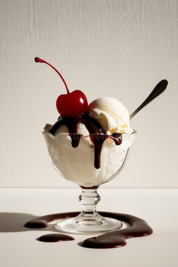 Classic Ice Cream Sundae in a Vintage Glass. Stock Image - Image of ...