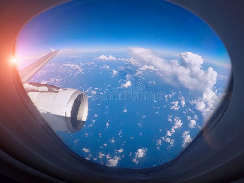 Classic Image through Aircraft Window Onto Jet Engine Stock Photo ...