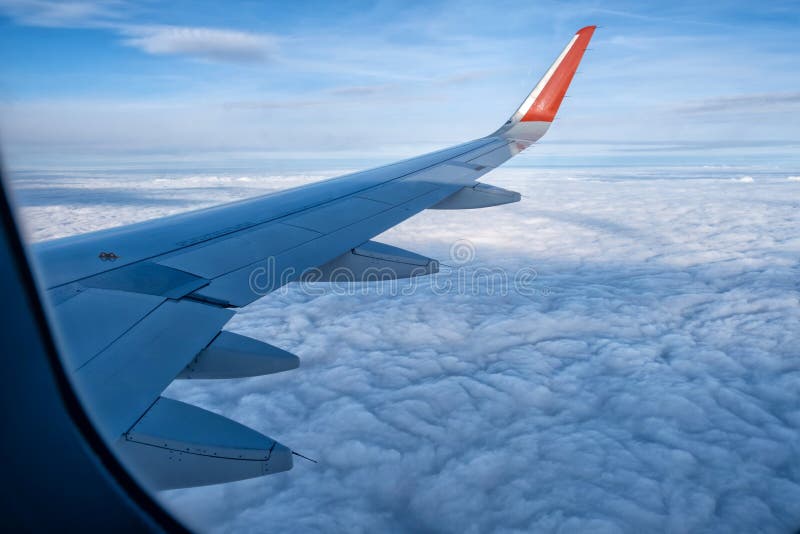 Classic Image through Aircraft Window Onto Wing. Flight View Over ...