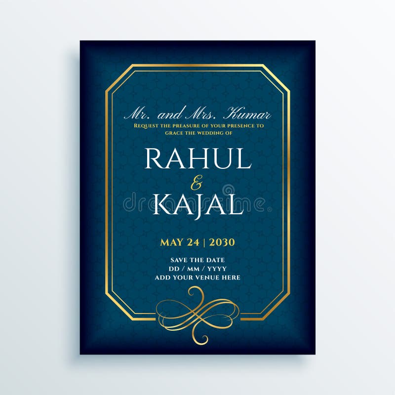 Traditional Indian Wedding Card Design in Golden Style Stock Vector ...