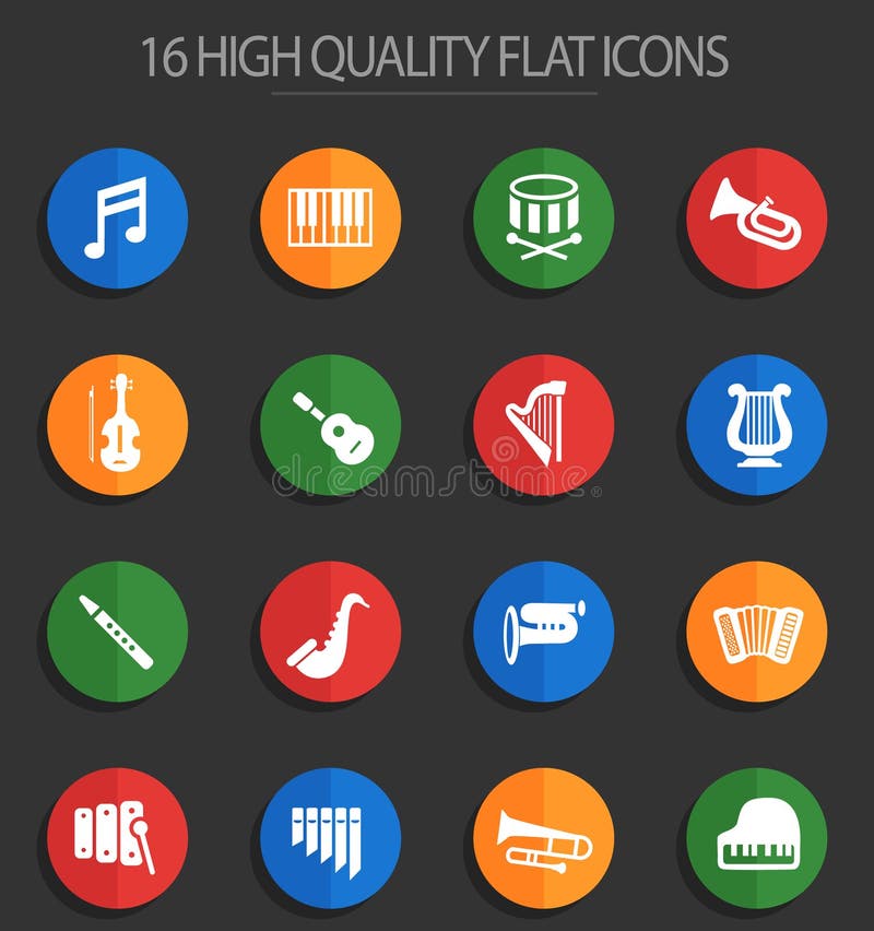 Classic Instruments 16 Flat Icons Stock Illustration - Illustration of ...