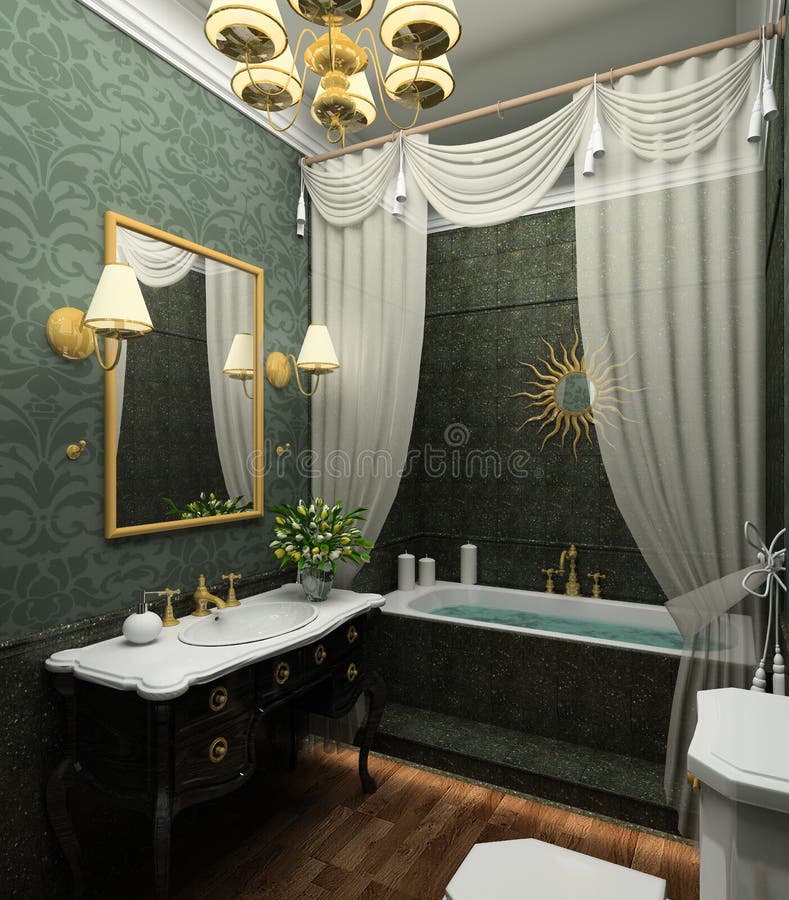 3D Render Classic Interior of Living-room Stock Illustration ...