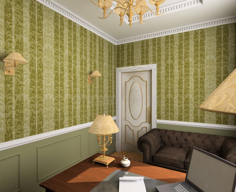 3D Render Classic Interior of Living-room Stock Illustration ...