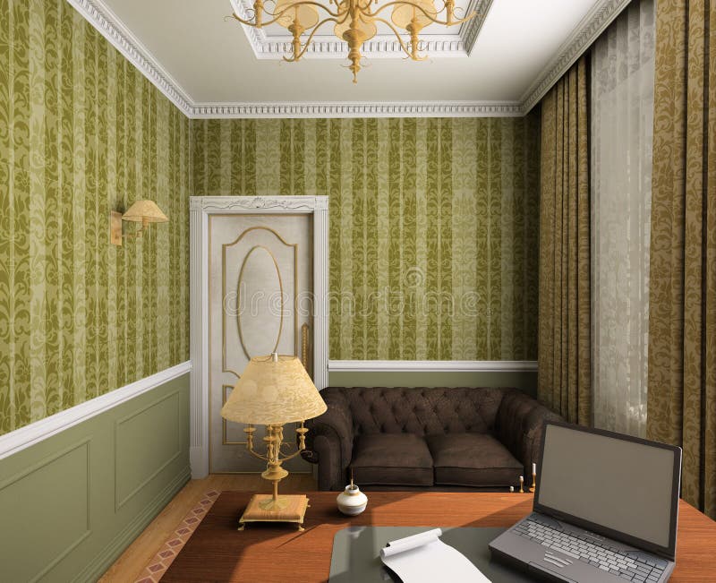 3D Render Classic Interior of Living-room Stock Illustration ...