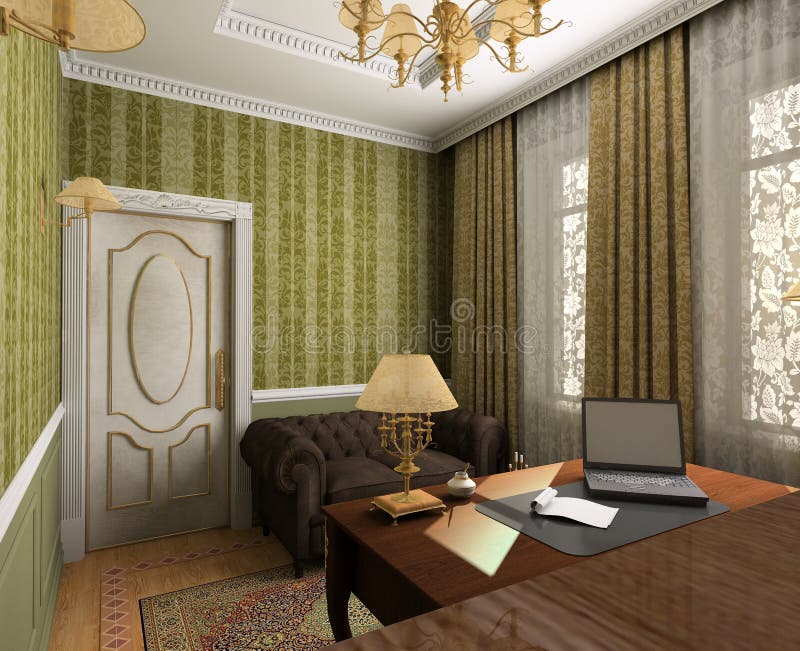 Classic Interior. 3D Render Stock Illustration - Illustration of ...