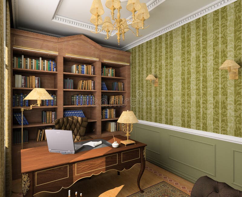 3D Render Classic Interior of Living-room Stock Illustration ...