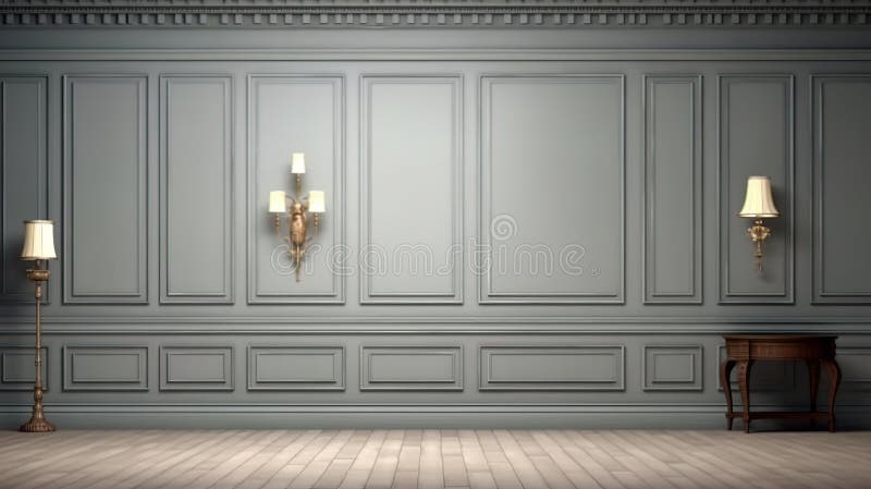 Classic Interior Design with Elegant Wall Paneling and Lighting Stock ...