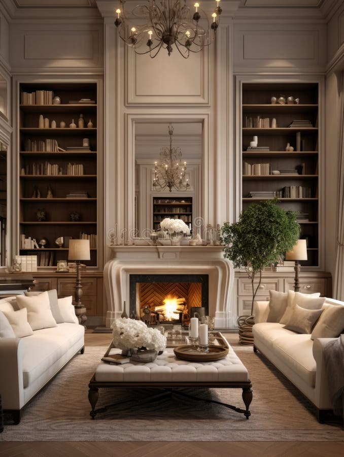 Classic Interior Design of Living Room with Fireplace Stock ...