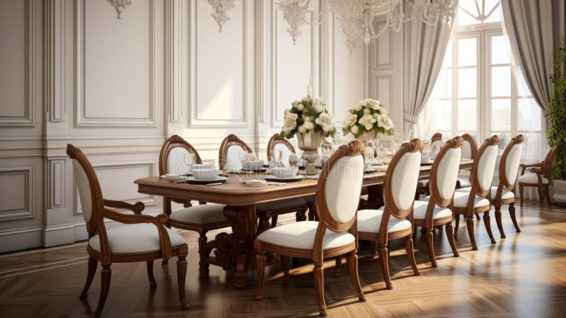 Classic Interior Design of Modern Dining Room Stock Illustration ...