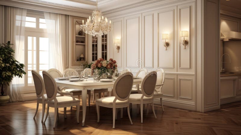 Classic Interior Design of Modern Dining Room Stock Illustration - Illustration of style, cozy ...