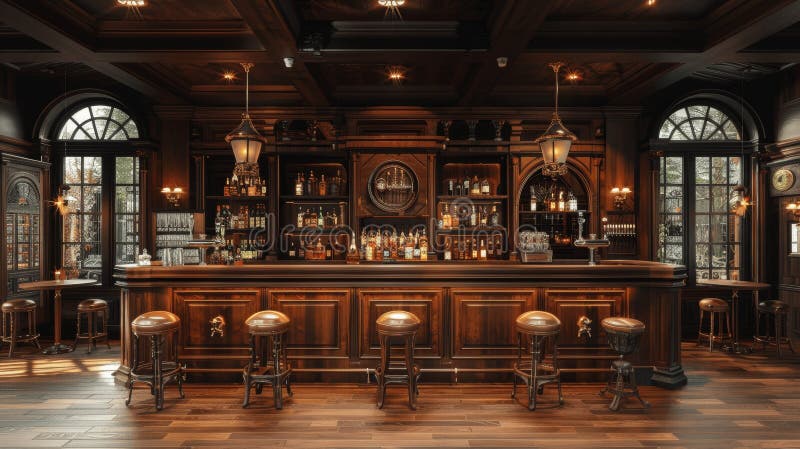 Classic Interior Design of an Old-Fashioned Bar with Wooden Counter and ...