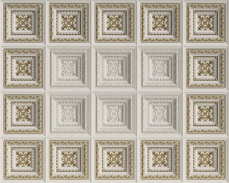 Classic Interior Flat Caisson Ceiling.White and Gold Decoration Stock ...