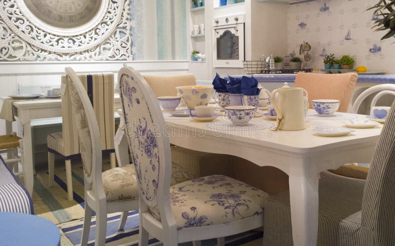 Classic Interior Scene with Table and Chairs Stock Photo - Image of ...