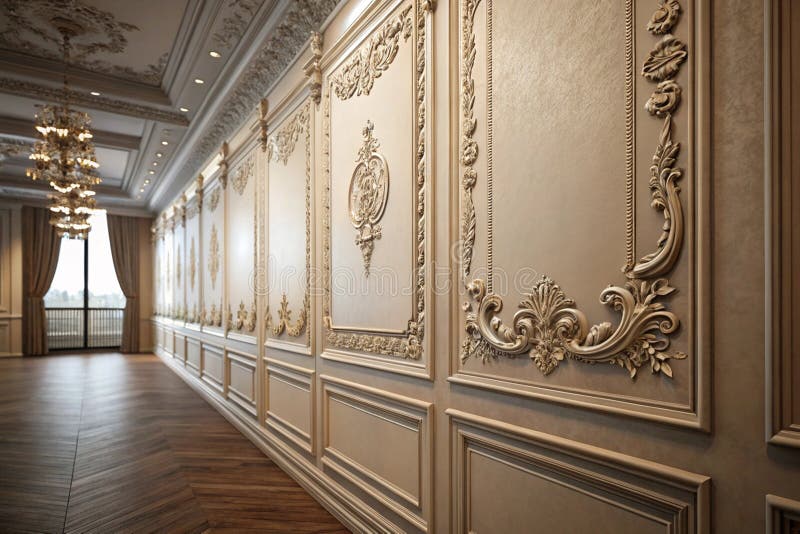Classic Interior Wall with Mouldings. Digital Illustration. 3D Modeling ...