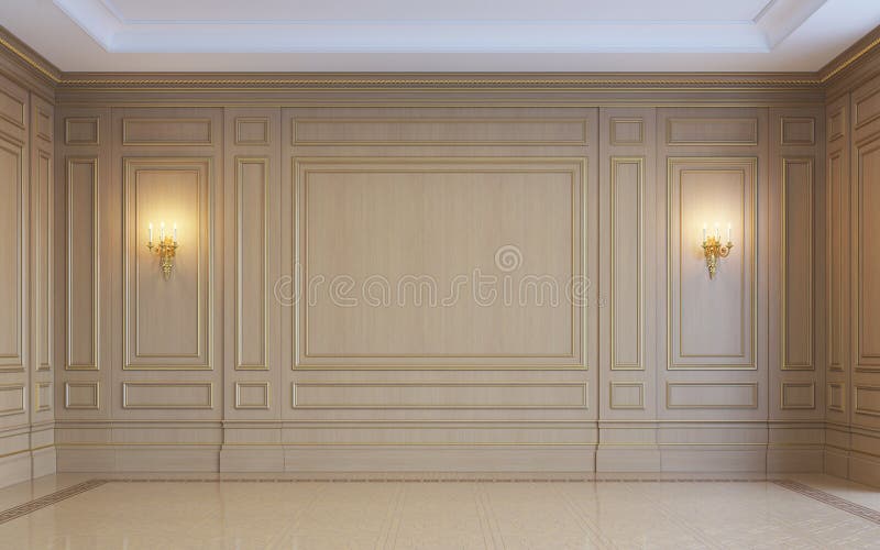 A Classic Interior with Wood Paneling. 3d Rendering. Stock Illustration ...