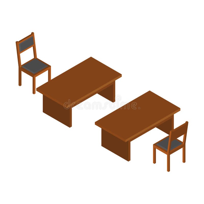 Classic Isometric Wooden Table and Chairs. Vector Illustration. Stock ...
