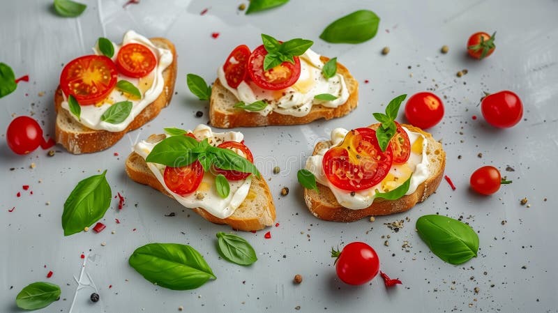 A Classic Italian Appetizer, Toasted Bread Topped with Fresh Tomatoes ...