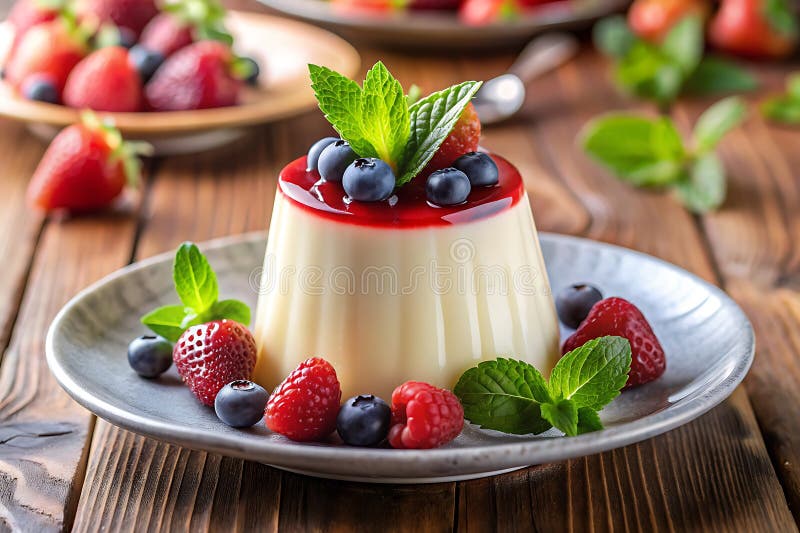 Classic Italian Dessert Panna Cotta with Fresh Fruit Ai Generated Stock ...