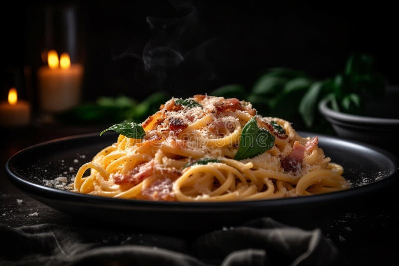 Classic Italian Pasta Carbonara With Creamy Sauce Crispy Pancetta