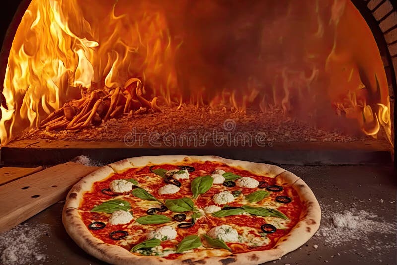 Classic Italian Pizza Cooked in a Fiery Oven. Generative Ai Stock ...