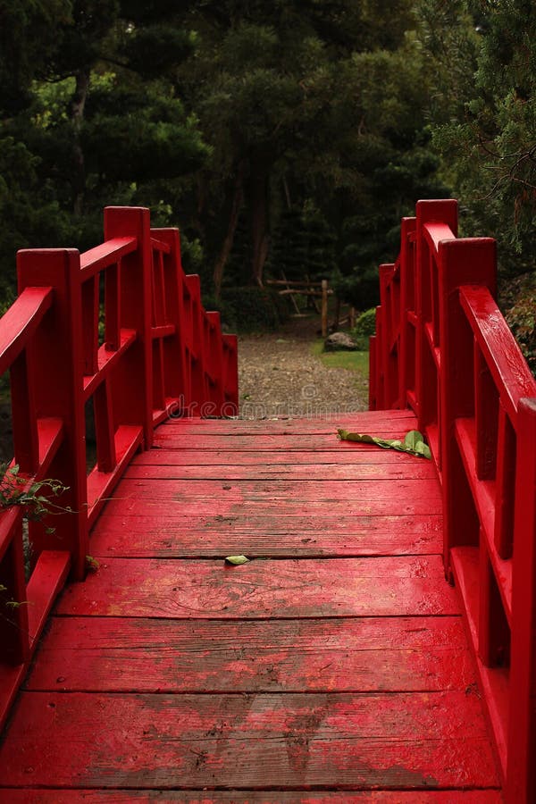 Classic Japanese Style. the Red Bridge in the Japanese Garden. Stock ...