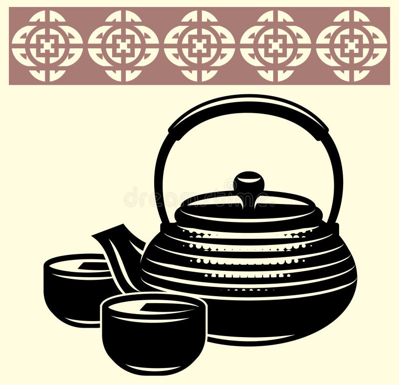 Classic Japanese Tea Set with Traditional Teapot and Cups Stock Vector ...