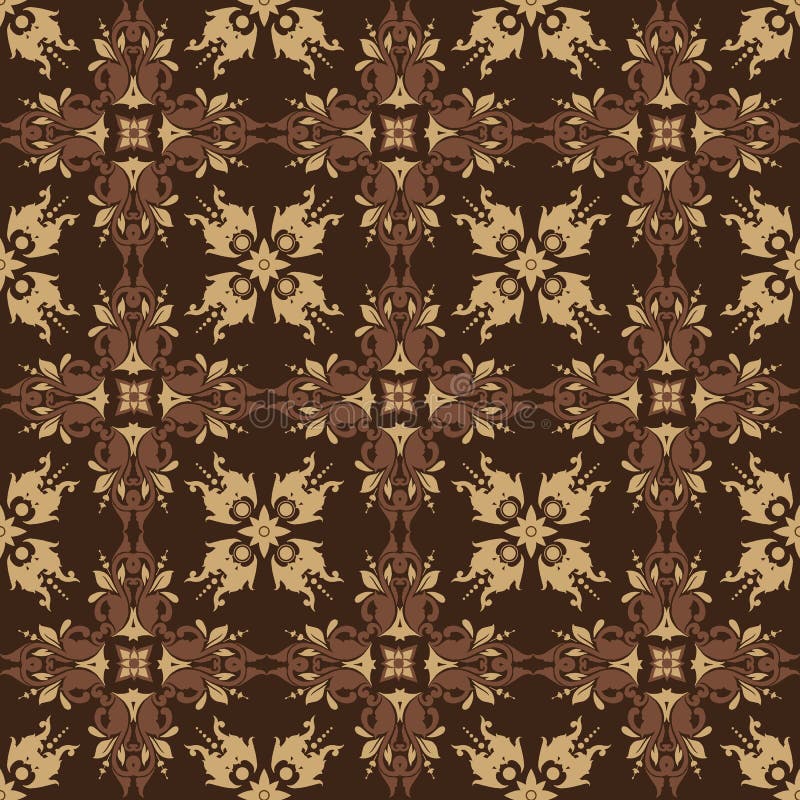 Classic Javanese Batik Pattern with Dark Brown Color and Simple Flower ...