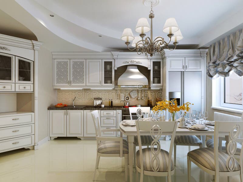 Classic kitchen design stock illustration. Illustration of handles ...