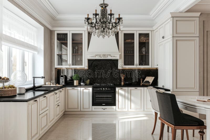 Classic Kitchen Interior Designed in Modern Style Stock Illustration ...