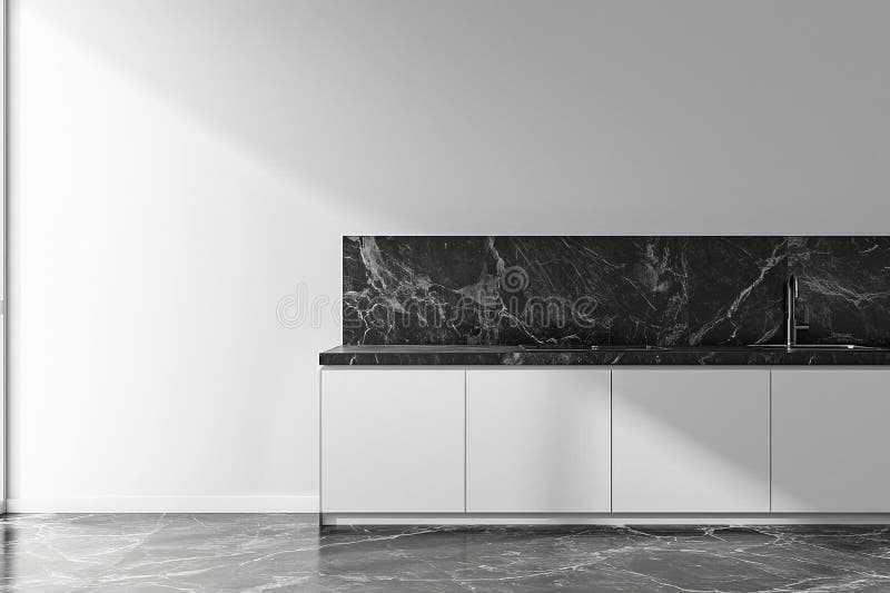 A Classic Kitchen Interior with a Sink and an Empty Counter Stock Image ...