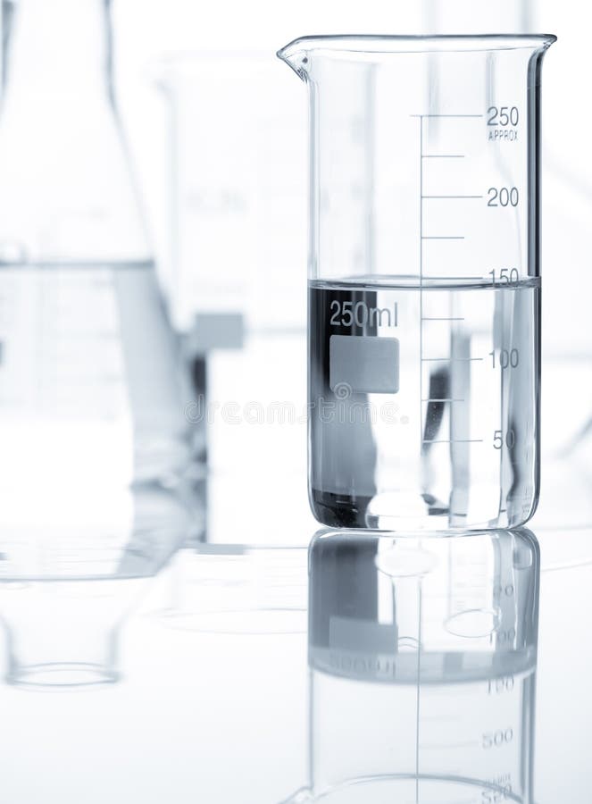 Two Laboratory Flasks with a Clear Liquid Stock Photo - Image of square ...