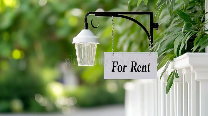 Classic Lamp Post with for Rent Sign Amidst Lush Greenery Stock ...