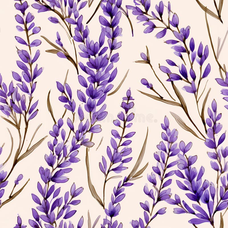 Lavender Flower Rough Hand Drawn Using Violet Ink Seamless Pattern ...