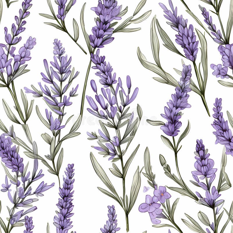 Lavender Flower Rough Hand Drawn Using Violet Ink Seamless Pattern ...