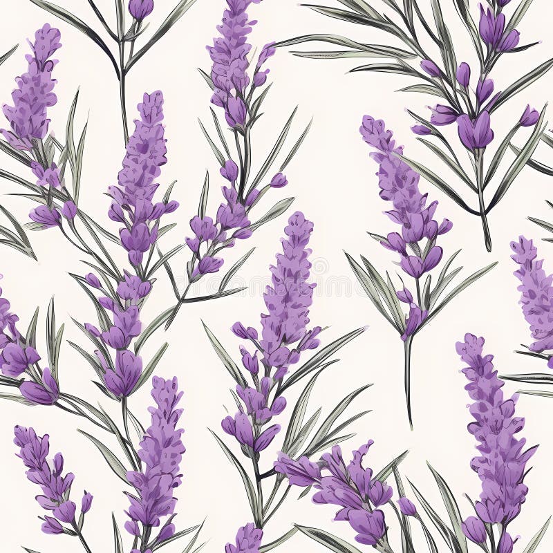 Lavender Flower Rough Hand Drawn Using Violet Ink Seamless Pattern ...