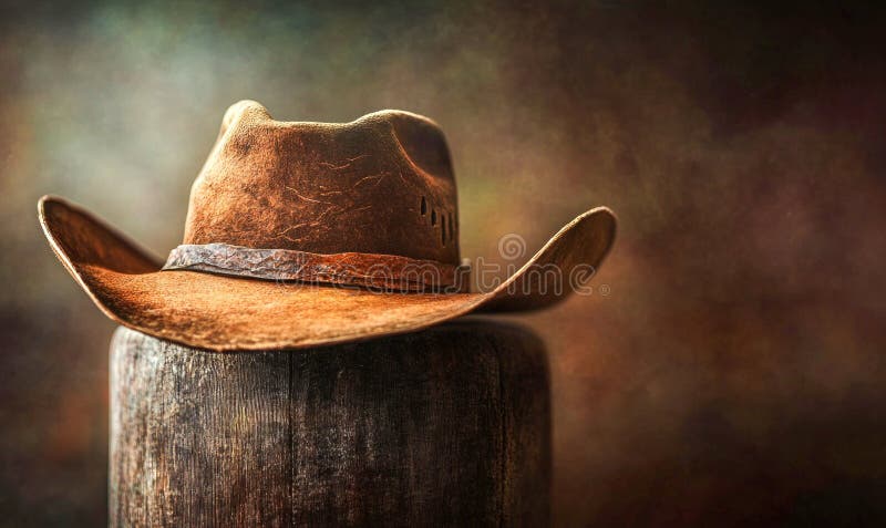 Classic Leather Cowboy Hat on Rustic Background Stock Illustration ...