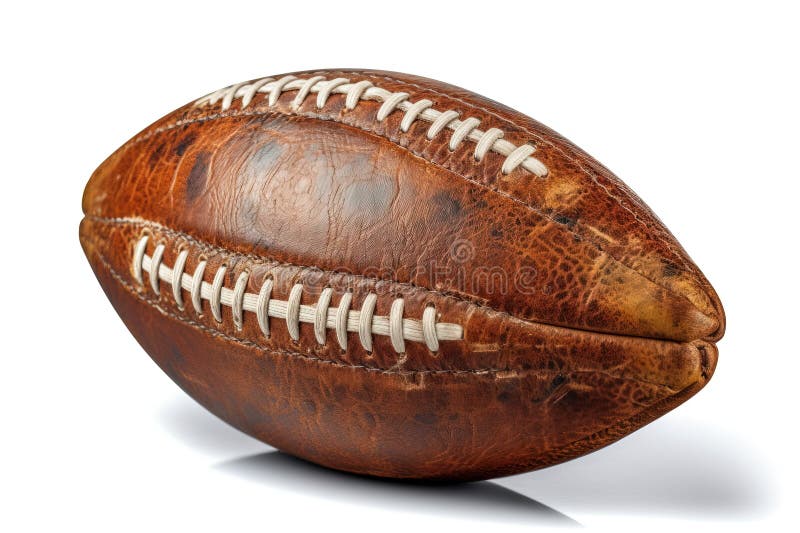 A Classic Leather Football, with White Stitching and an Aged Texture ...